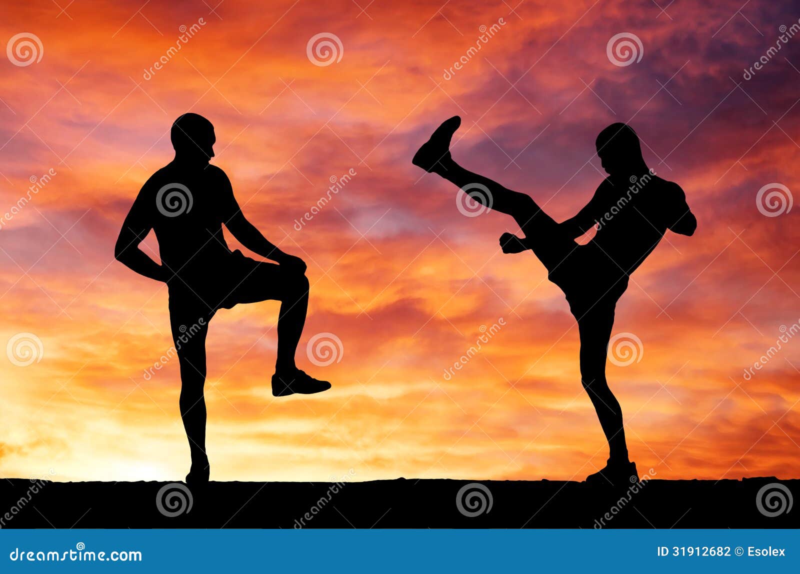 Silhouettes of Two Fighters Stock Photo - Image of healthy, colorful ...
