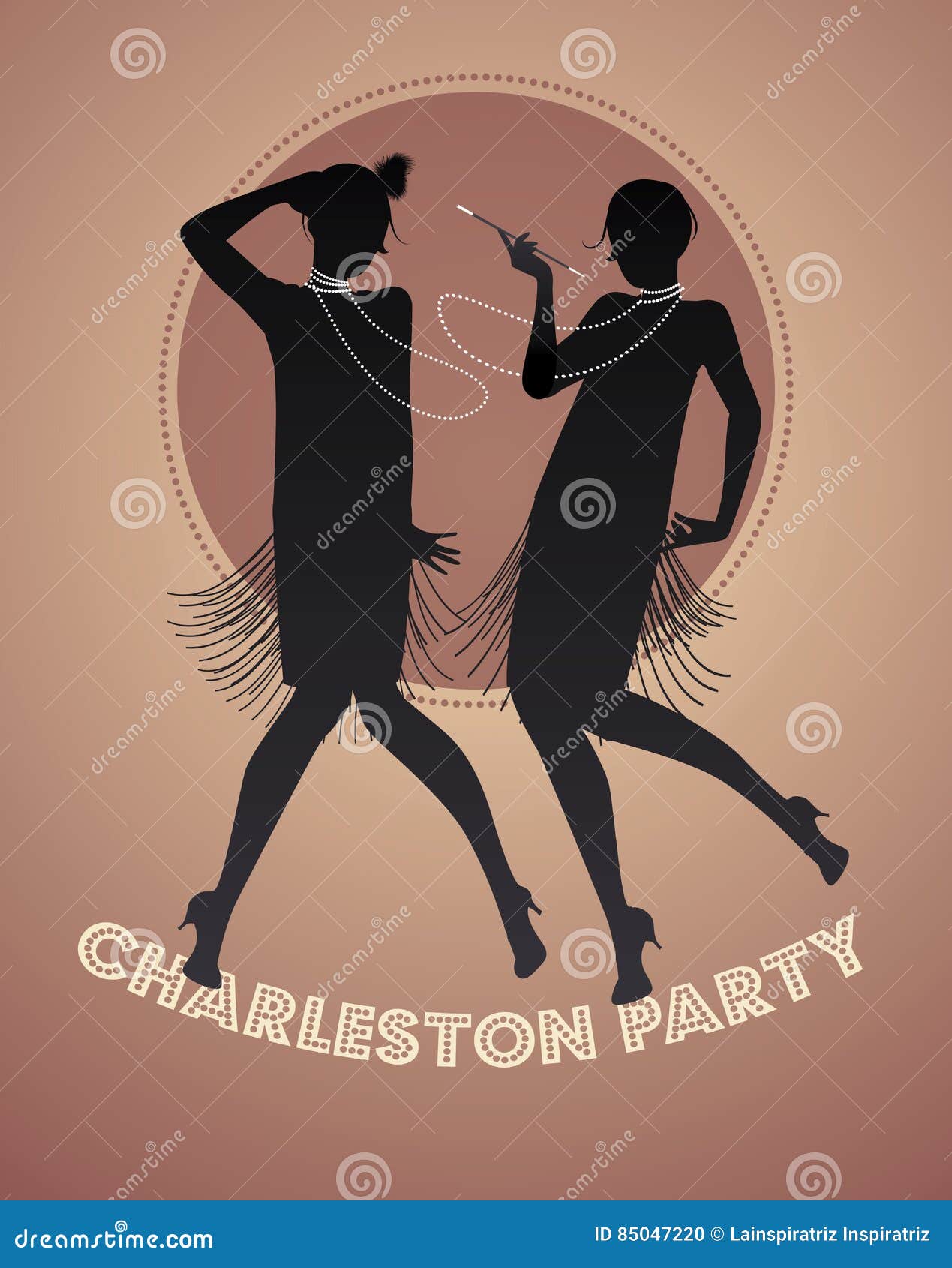 Silhouettes of Two Flapper Girls Dancing Charleston. Stock Illustration ...