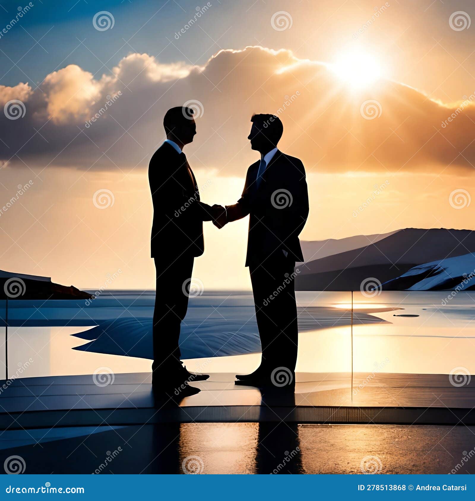 Silhouettes of Two Men and Handshake Backlight Stock Illustration ...