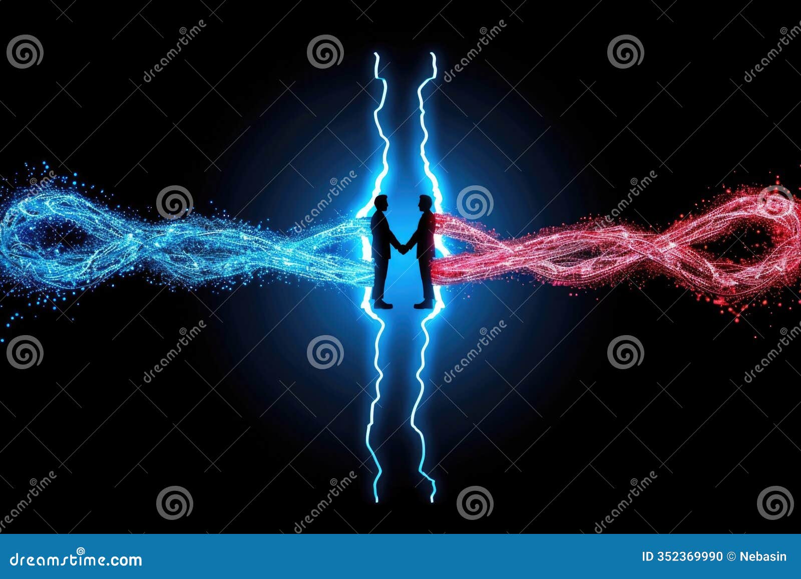 Silhouettes of Two People with Blue and Red Energy Waves Stock ...