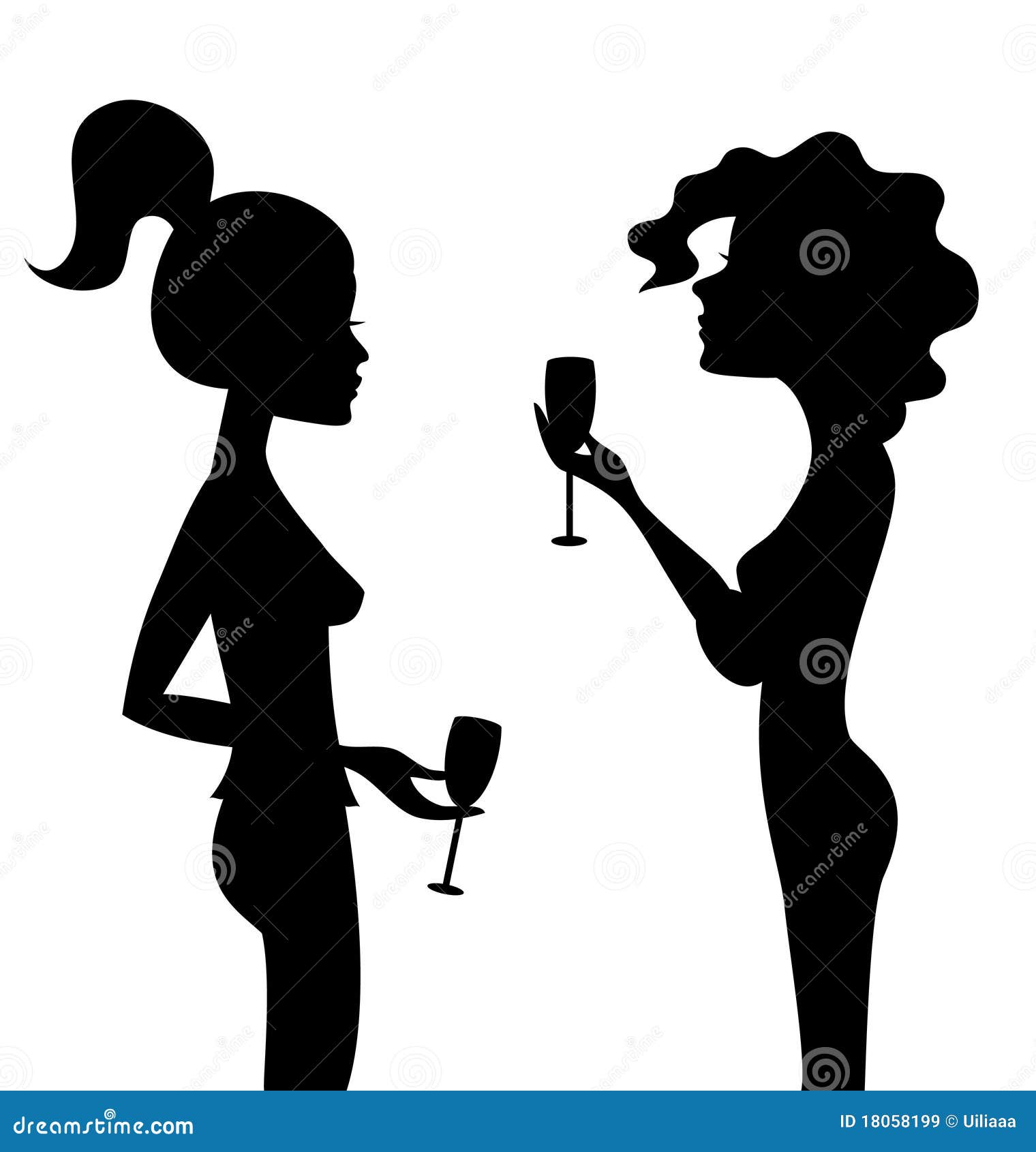 Silhouettes of Two Talking Women with Wine Stock Vector - Illustration ...