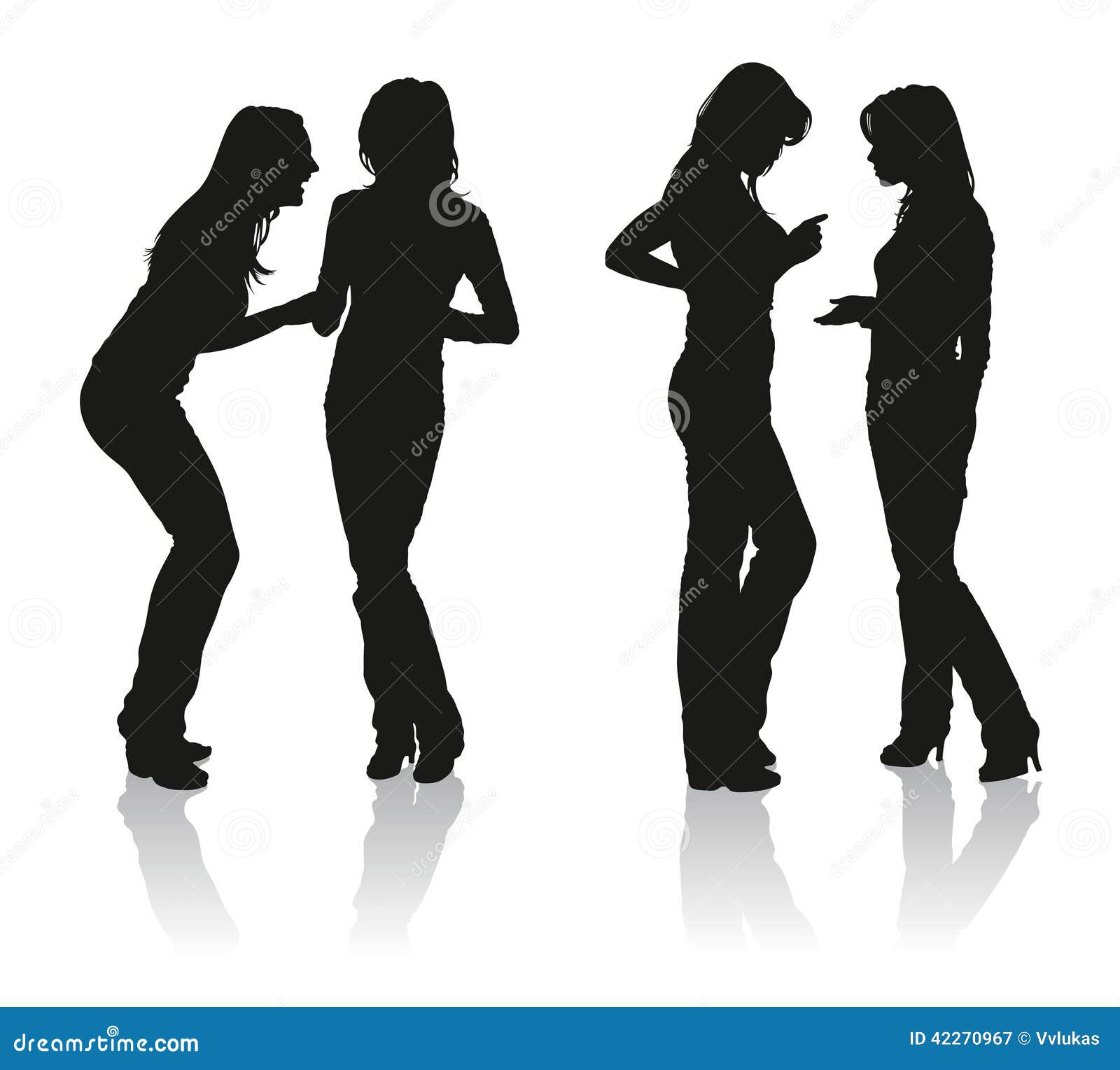 Silhouettes of Two Young Women Stock Vector - Illustration of chat ...
