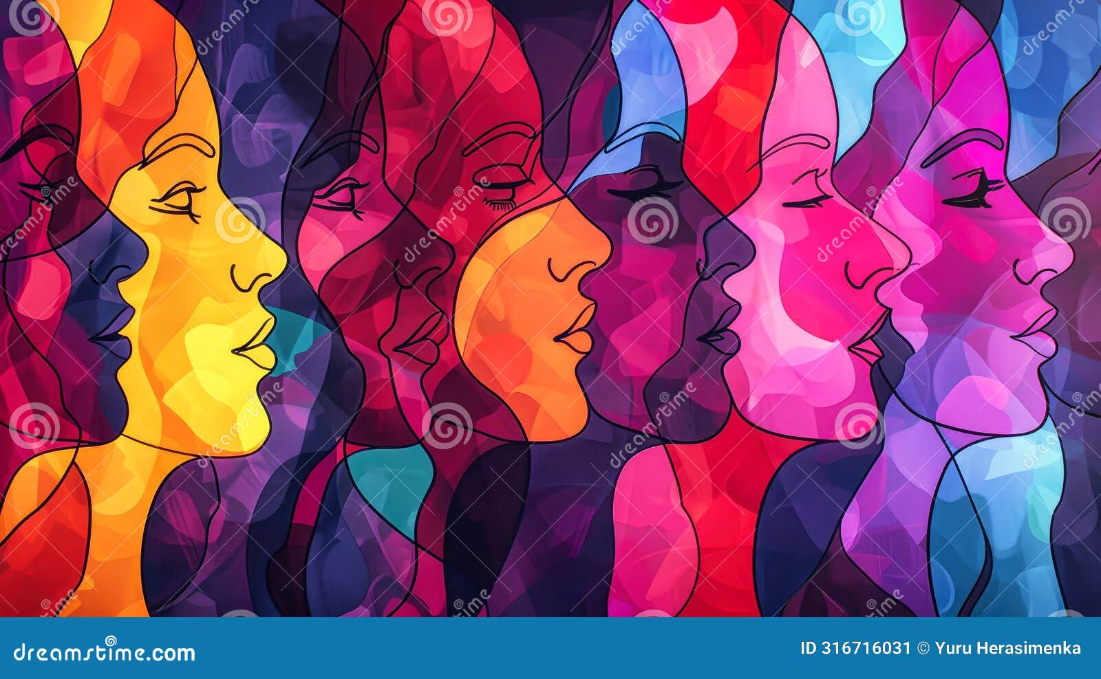 Silhouettes of Various Womens Faces in a Vibrant Array of Colors Stock ...
