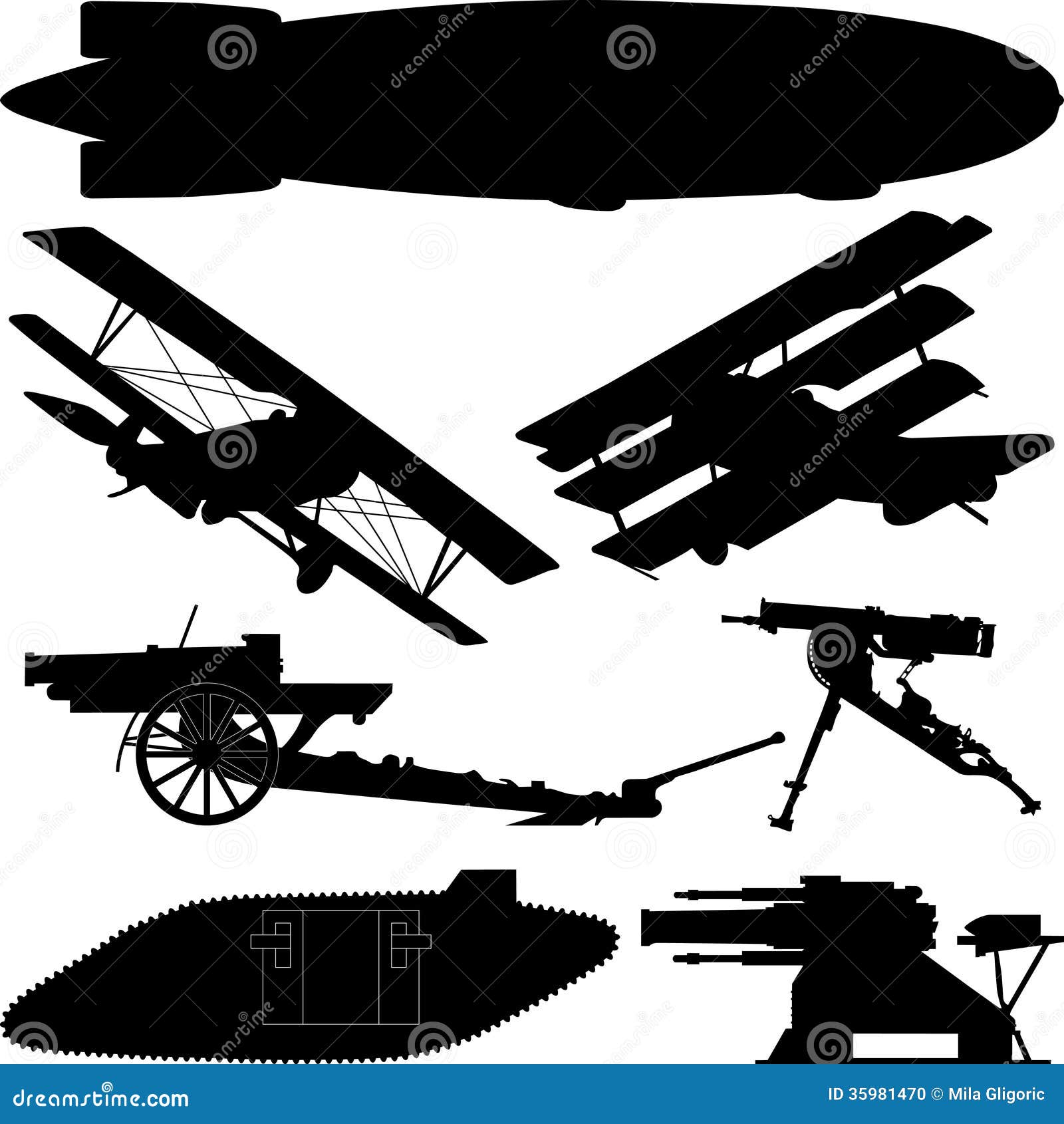 Silhouettes of Weapons from World War I (Great War) Stock Vector ...