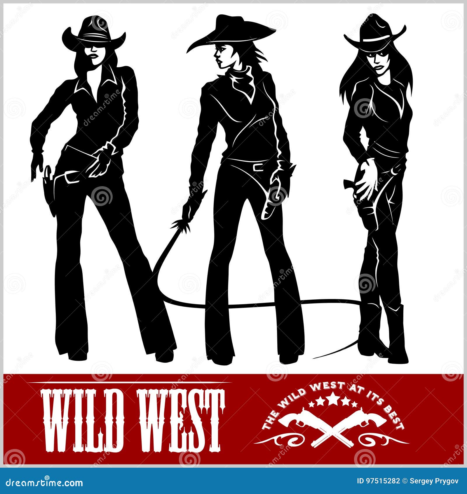 Silhouettes Of Western Cowgirls Vector Illustration Stock Vector