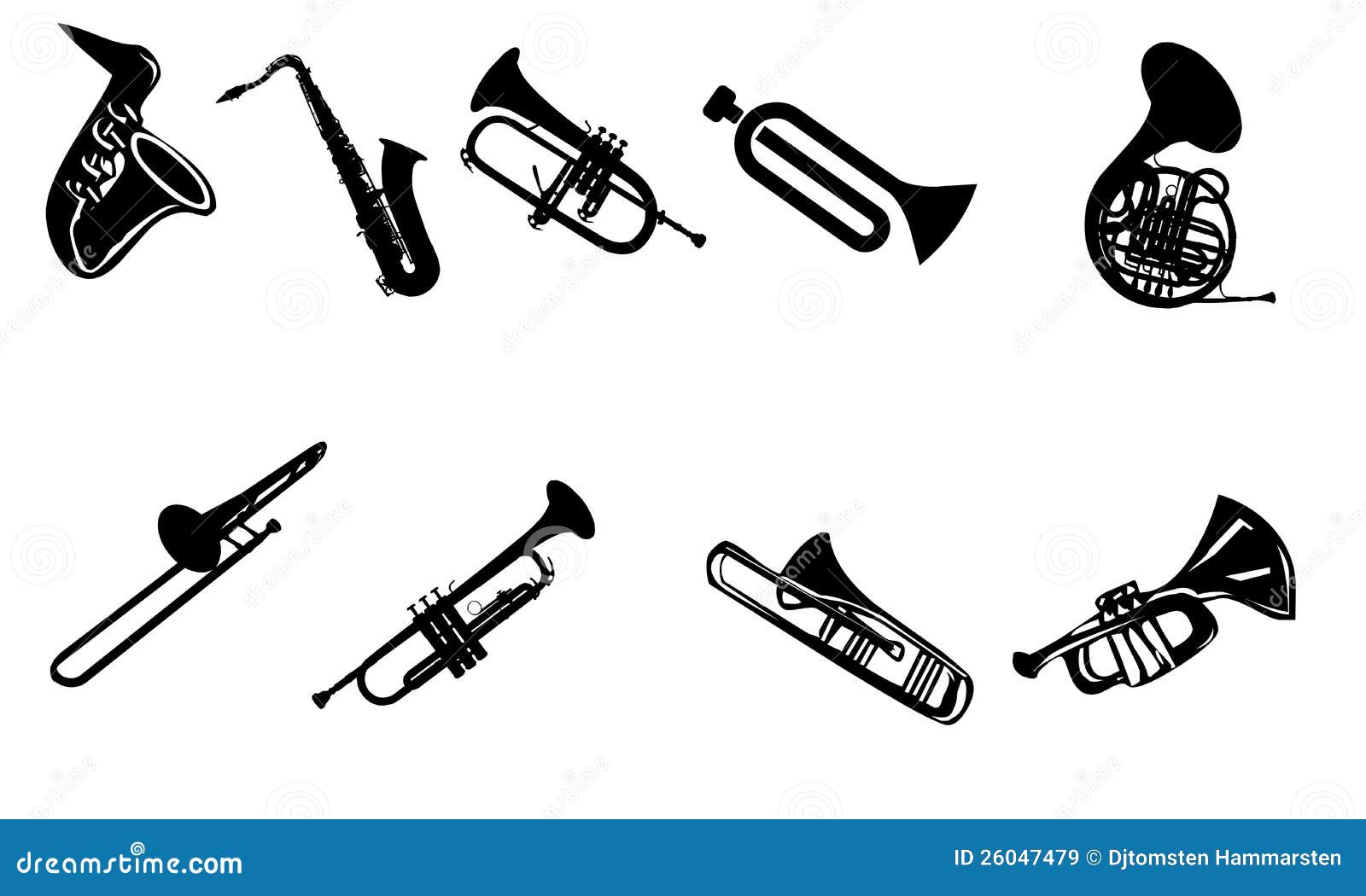 Silhouettes of Wind Instruments Stock Illustration - Illustration of ...