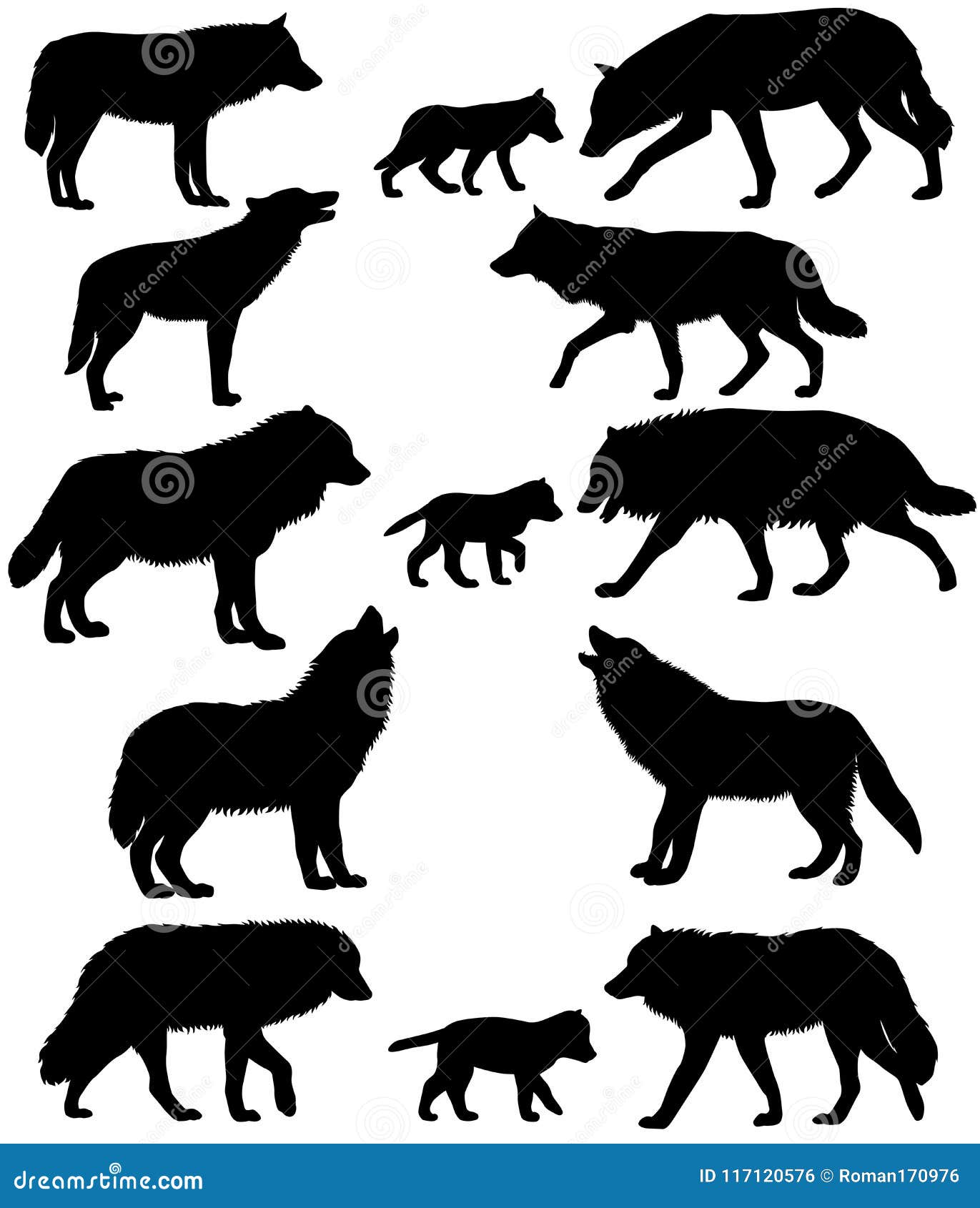 Silhouettes of Wolves and Wolf-cubs Stock Vector - Illustration of ...