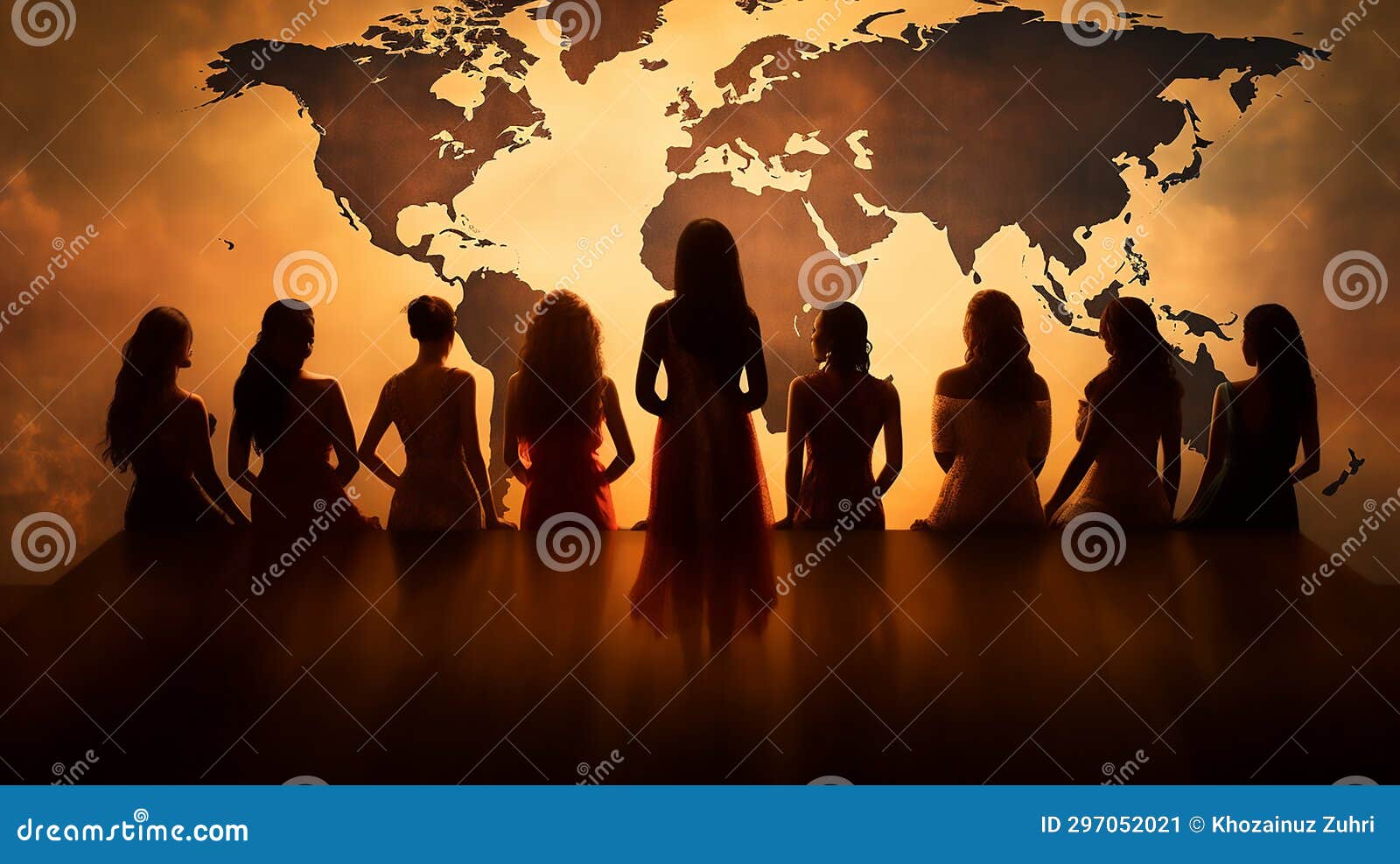 Silhouettes of Women in Front of a World Map. Representing Societies ...