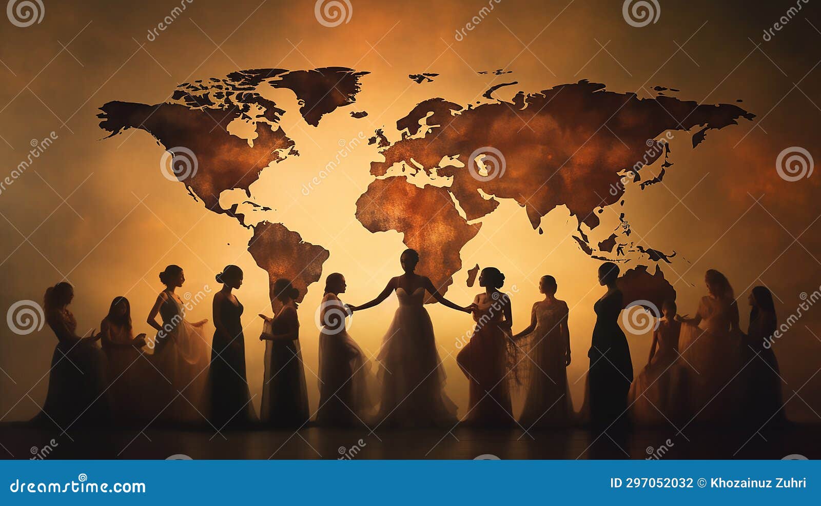 Silhouettes Of Women In Front Of A World Map. Representing Societies ...