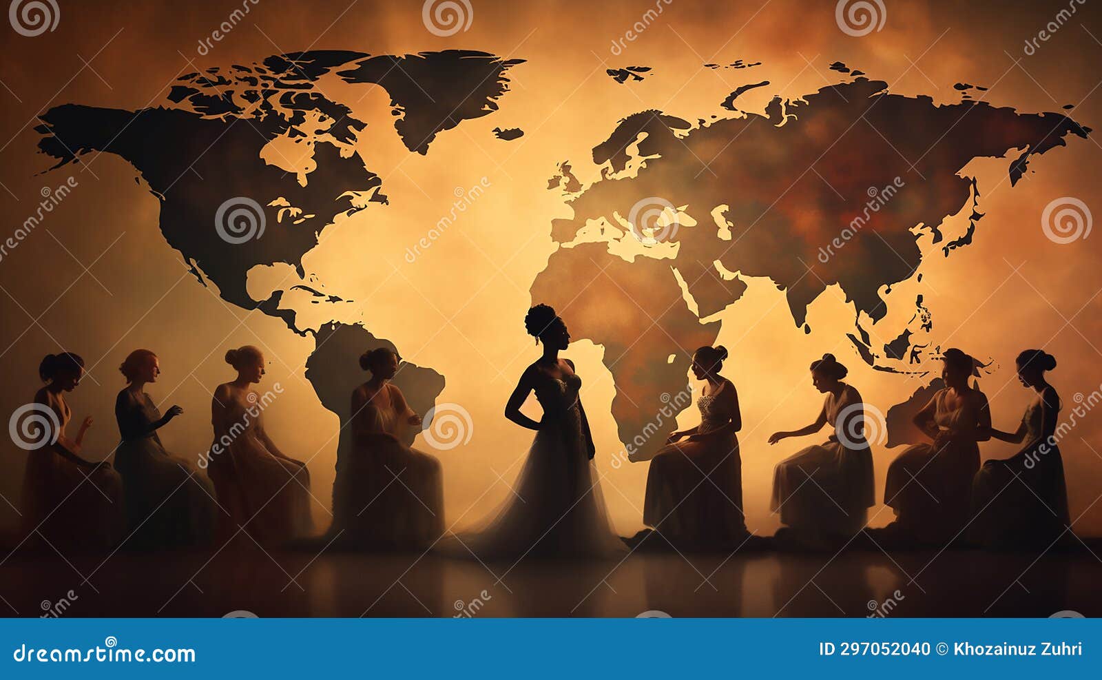 Silhouettes of Women in Front of a World Map. Representing Societies ...