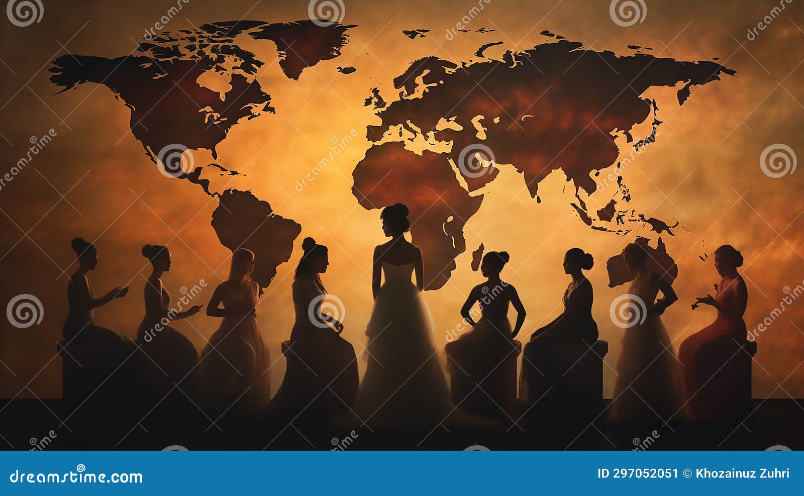 Silhouettes of Women in Front of a World Map. Representing Societies ...