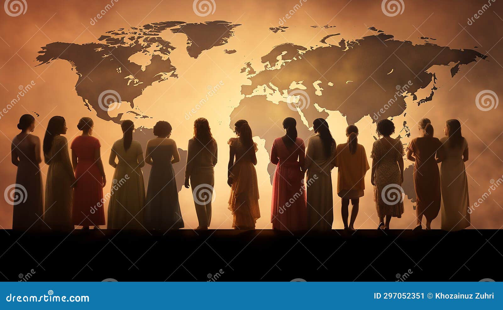 Silhouettes Of Women In Front Of A World Map. Representing Societies ...