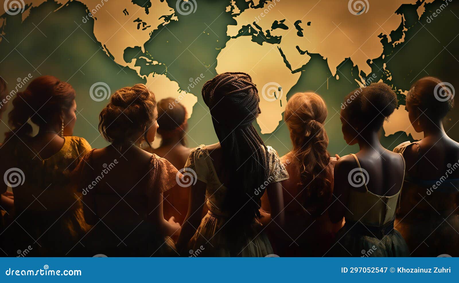 Silhouettes of Women in Front of a World Map. Representing Societies ...
