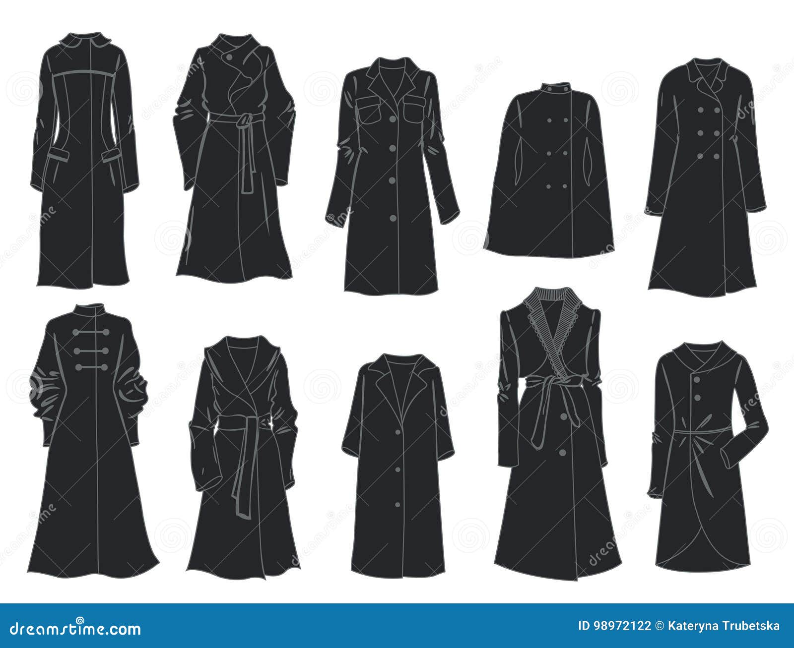 Silhouettes Of Women`s Coats Stock Vector Illustration Of Collection