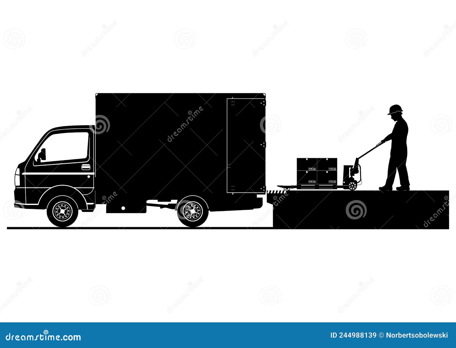 Silhouettes of Worker Loading Small Truck. Stock Vector - Illustration ...