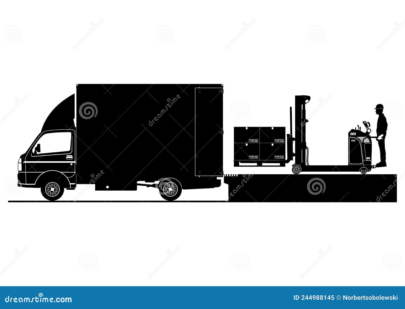 Silhouettes of Worker Loading Small Truck. Stock Vector - Illustration ...