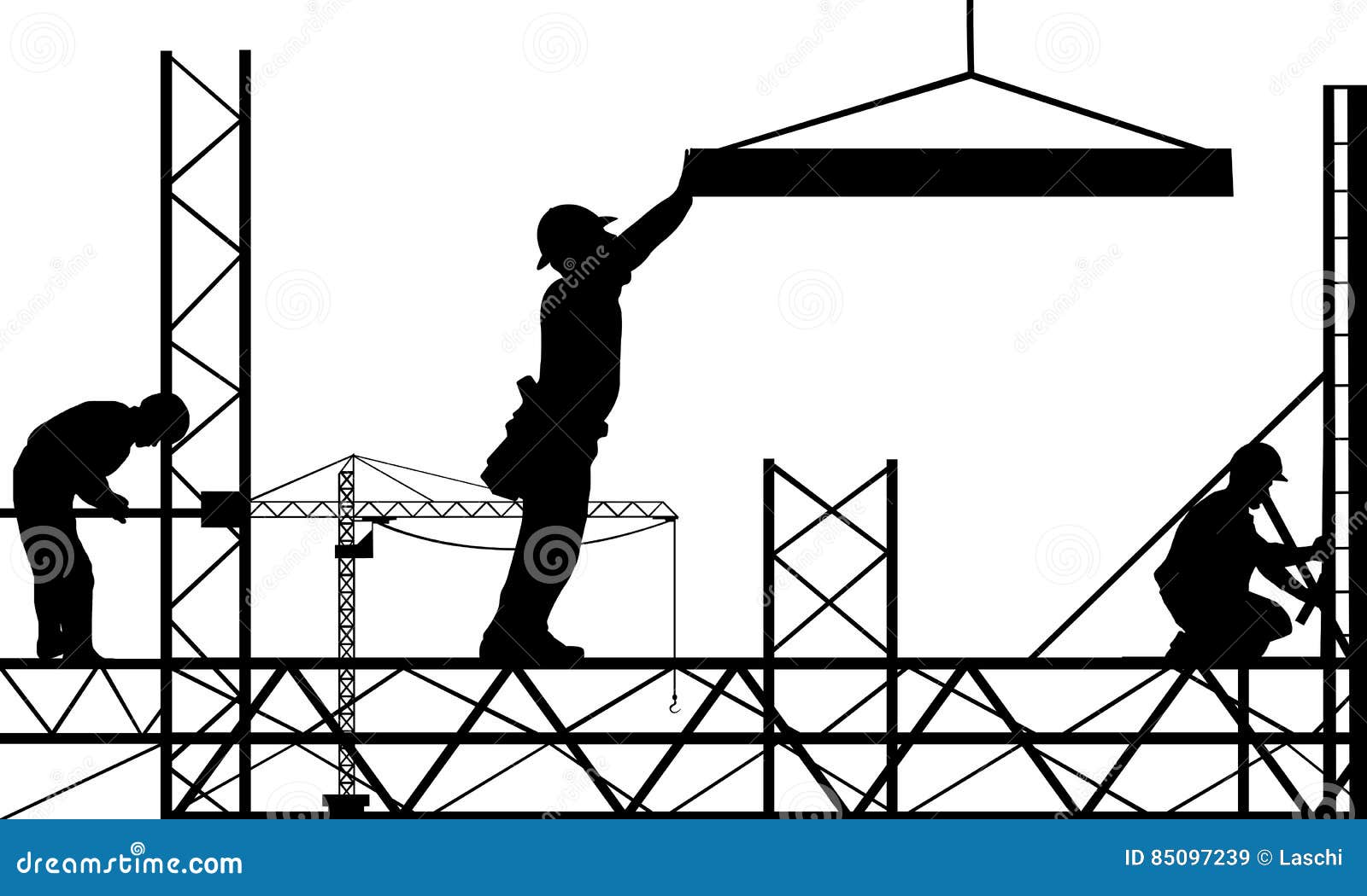 Silhouettes of Workers on Scaffolds Stock Vector - Illustration of ...