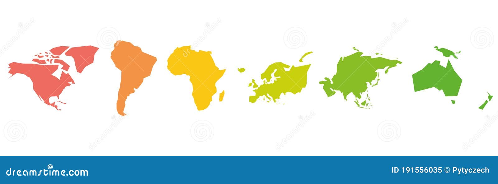 Silhouettes of World Continents in Different Colors. Simple Flat Vector ...