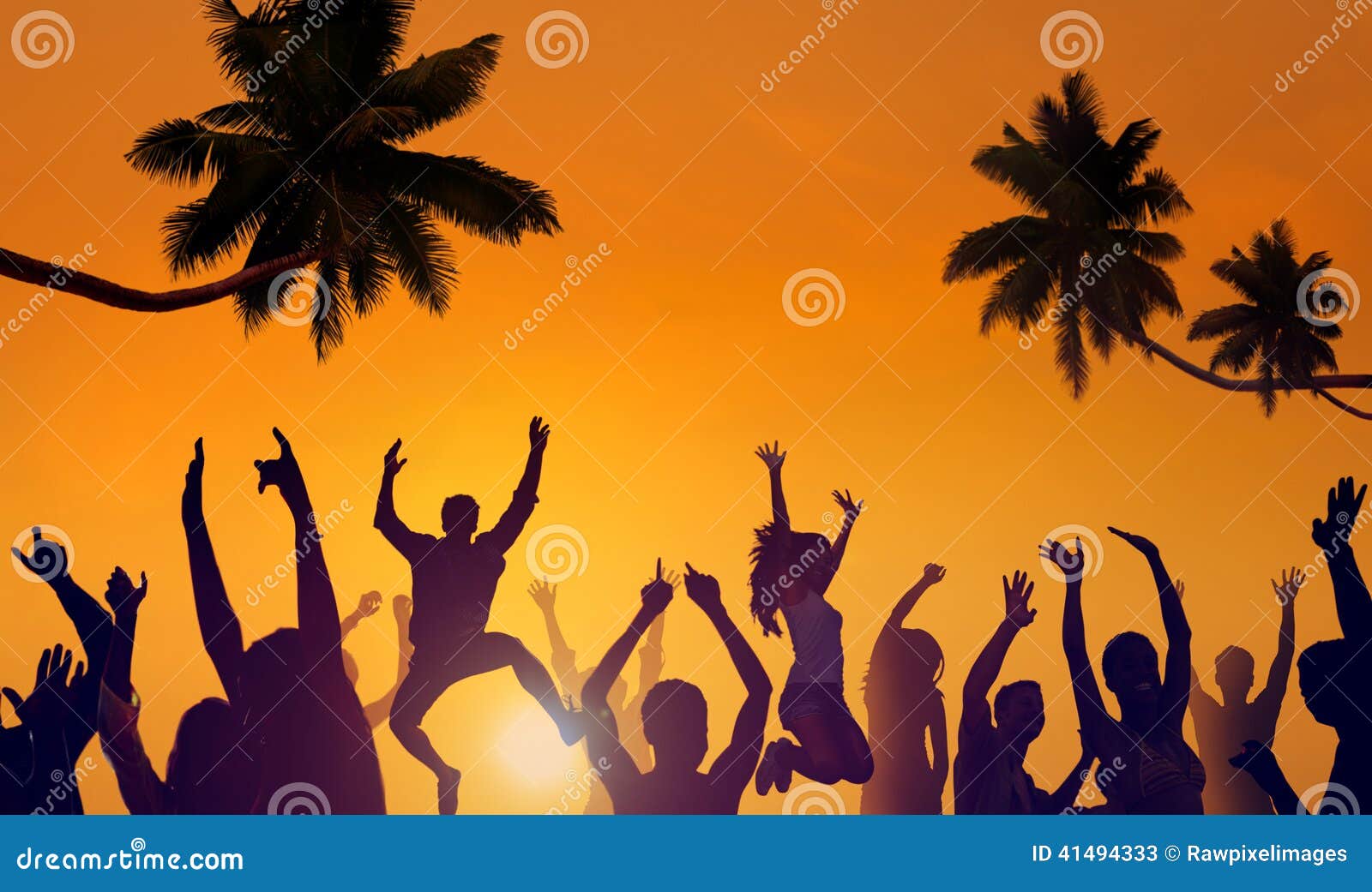 Silhouettes of Young People Partying on a Beach Stock Image - Image of ...