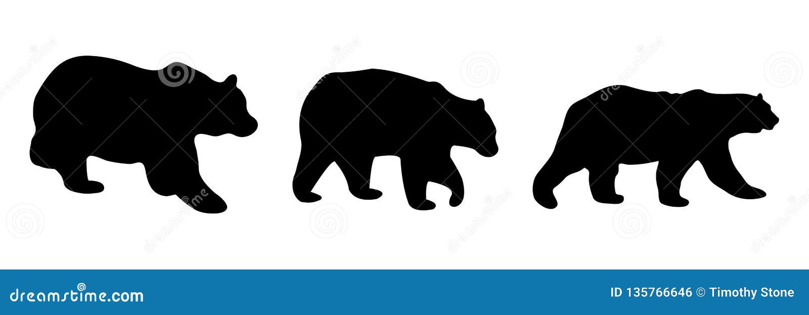 Silhouettes of Three Bears in Various Positions Stock Vector ...