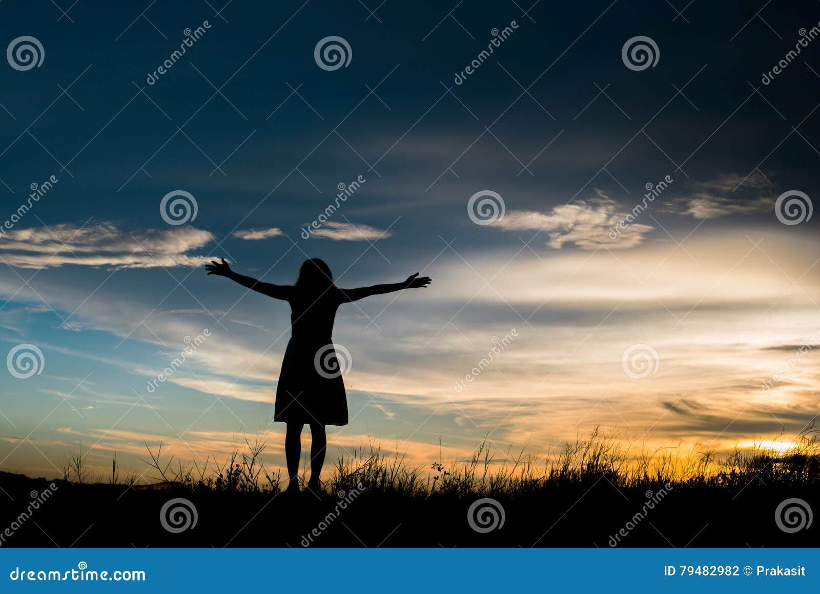 Silhoutte of Woman Standing Alone at the Field during Beautiful Stock ...