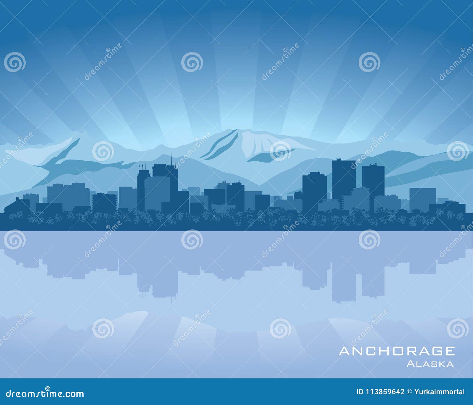 Silhueta Da Skyline Da Cidade De Anchorage Alaska Ilustração do Vetor ...