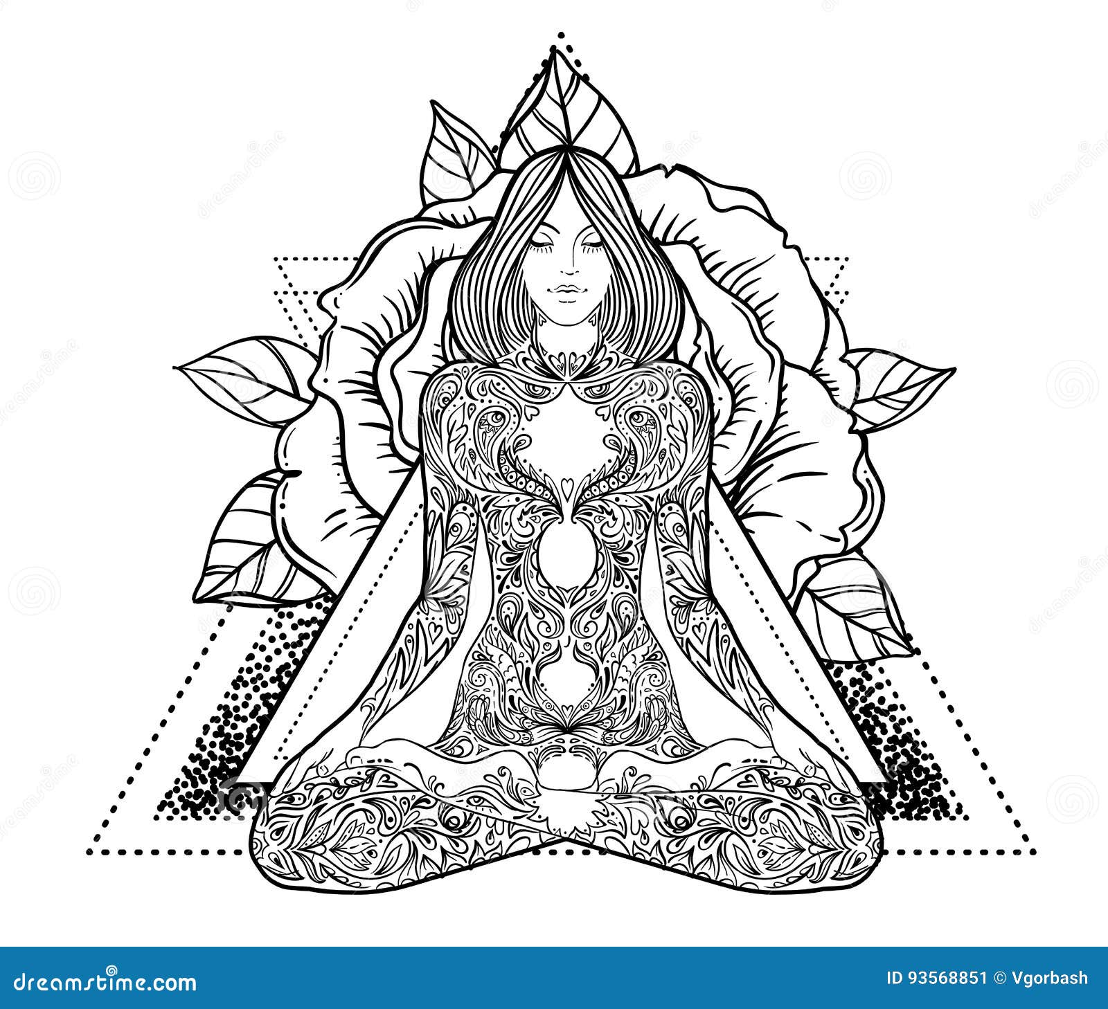 Silhueta Ornamentado Da Mulher Que Senta-se Na Pose Dos Lótus Meditação ... Silhueta Ornamentado Da Mulher Que Senta-se Na Pose Dos Lótus Meditação ...