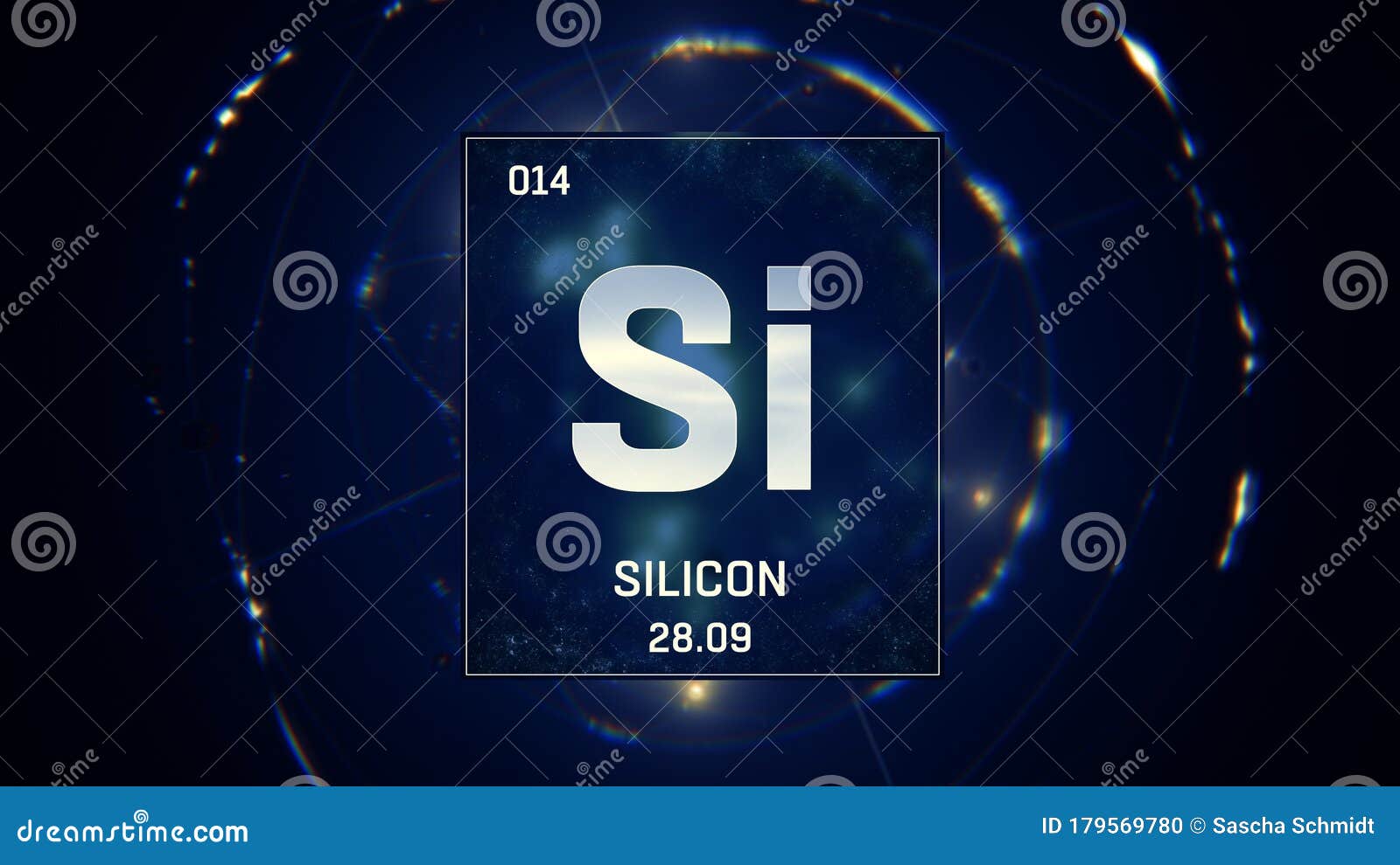 Silicon As Element 14 of the Periodic Table 3D Illustration on Blue ...