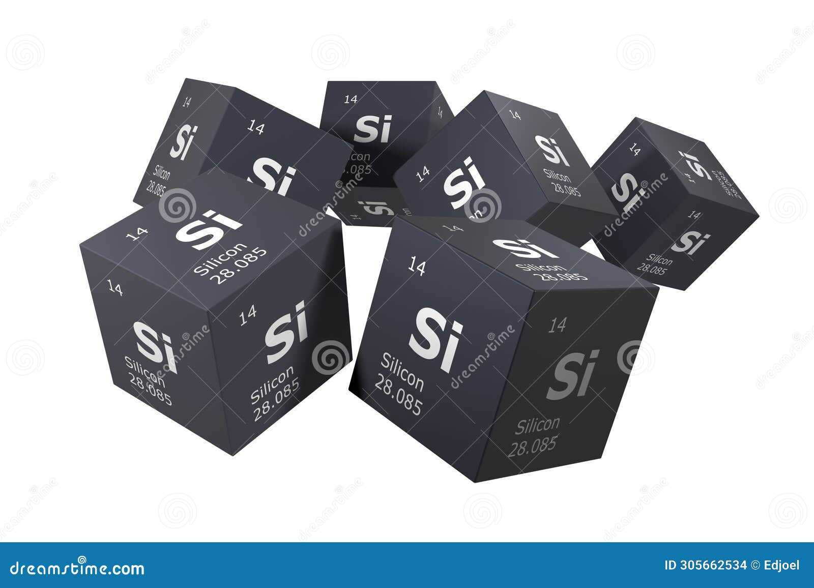 Silicon, 3D Rendering of Symbols of the Elements of the Periodic Table ...