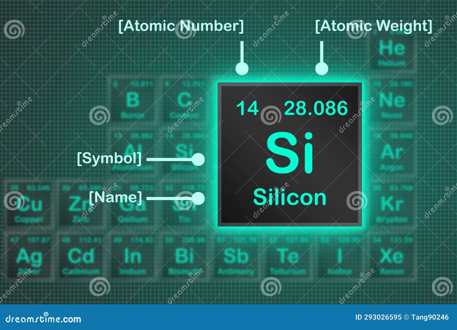 Silicon As Element 14 Of The Periodic Table 3D Illustration On Gold ...