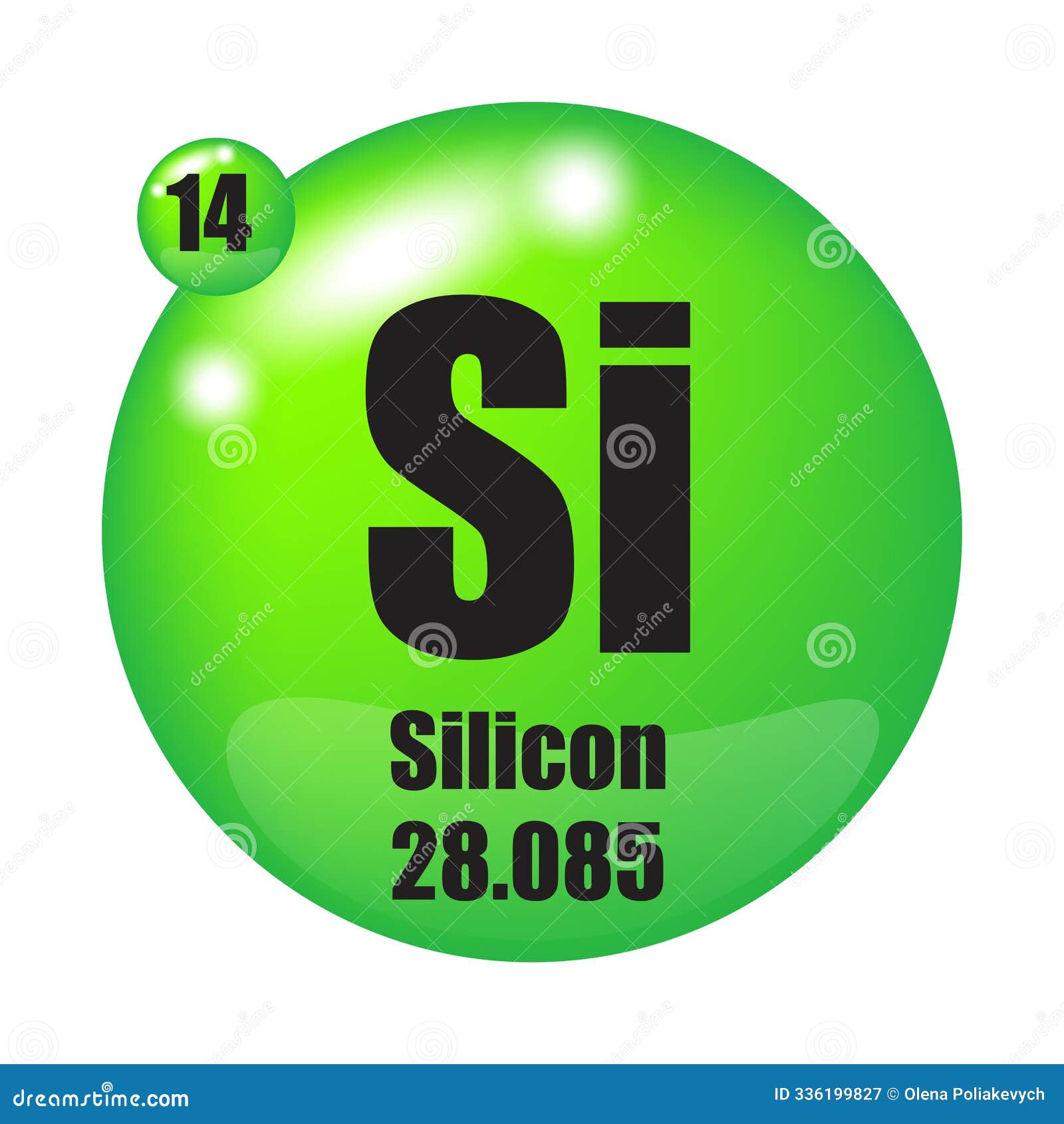 Silicon Element Sphere. Si Symbol. Atomic Number 14. Atomic Mass 28.085 ...