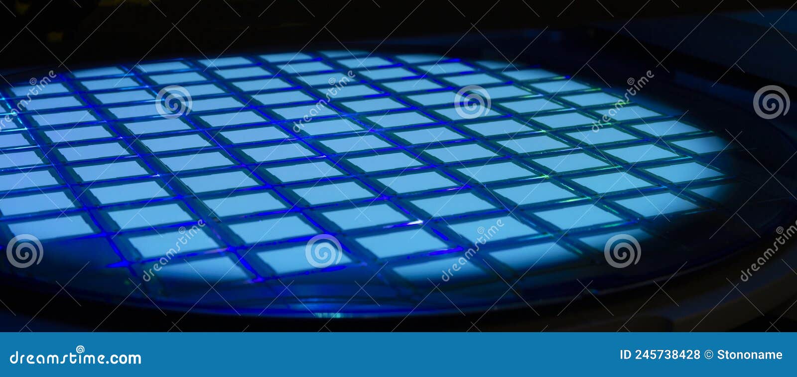 Silicon Wafer with Chips in UV Lighting. Neon. Ultraviolet Lithography ...