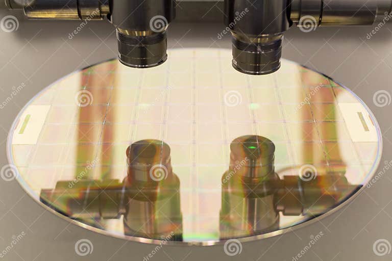 Silicon Wafer on Machine Process Examining in Microscope Stock Image ...