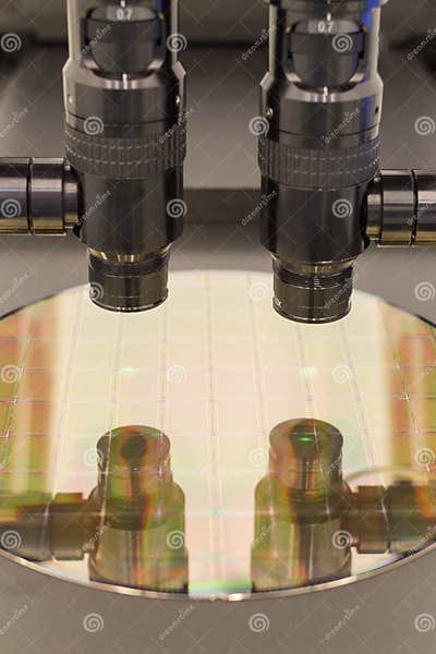 Silicon Wafer on Machine Process Examining in Microscope Stock Photo ...