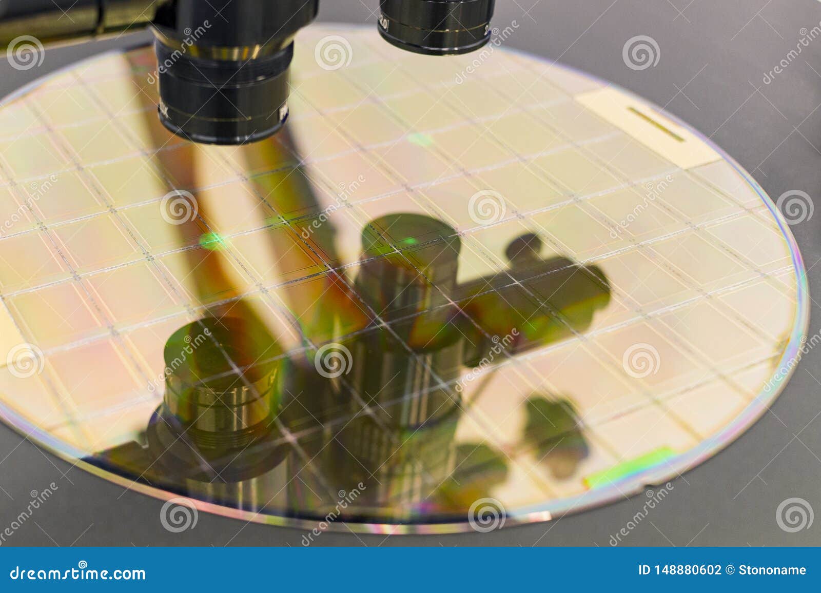 Silicon Wafer on Machine Process Examining in Microscope Stock Photo ...