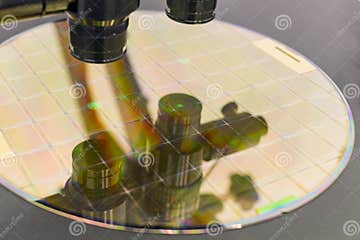Silicon Wafer on Machine Process Examining in Microscope Stock Photo ...