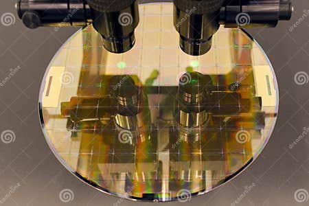 Silicon Wafer on Machine Process Examining in Microscope Stock Photo ...