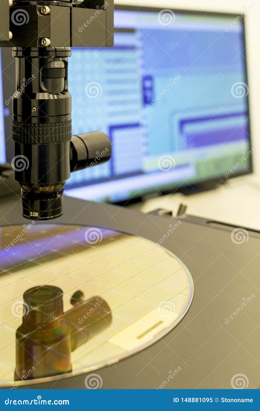 Silicon Wafer on Machine Process Examining in Microscope Stock Image ...
