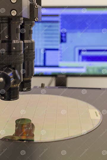 Silicon Wafer on Machine Process Examining in Microscope Stock Image ...