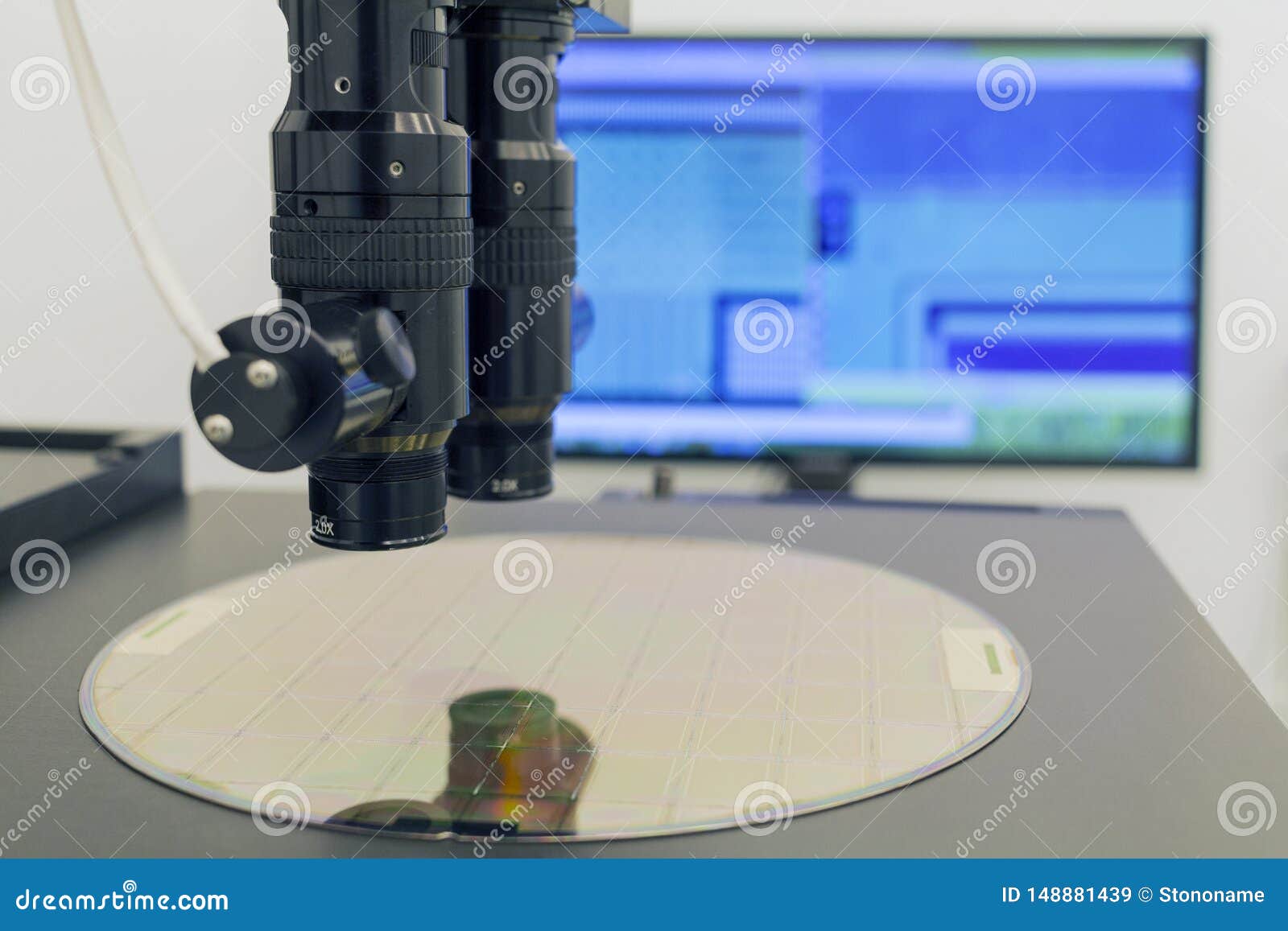 Silicon Wafer on Machine Process Examining in Microscope Stock Image ...