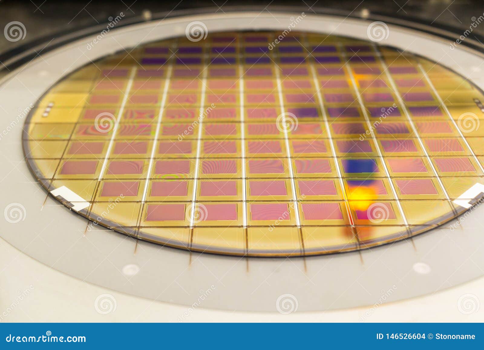 Silicon Wafer with Microchips Fixed in the Holder is on the Chuck and ...