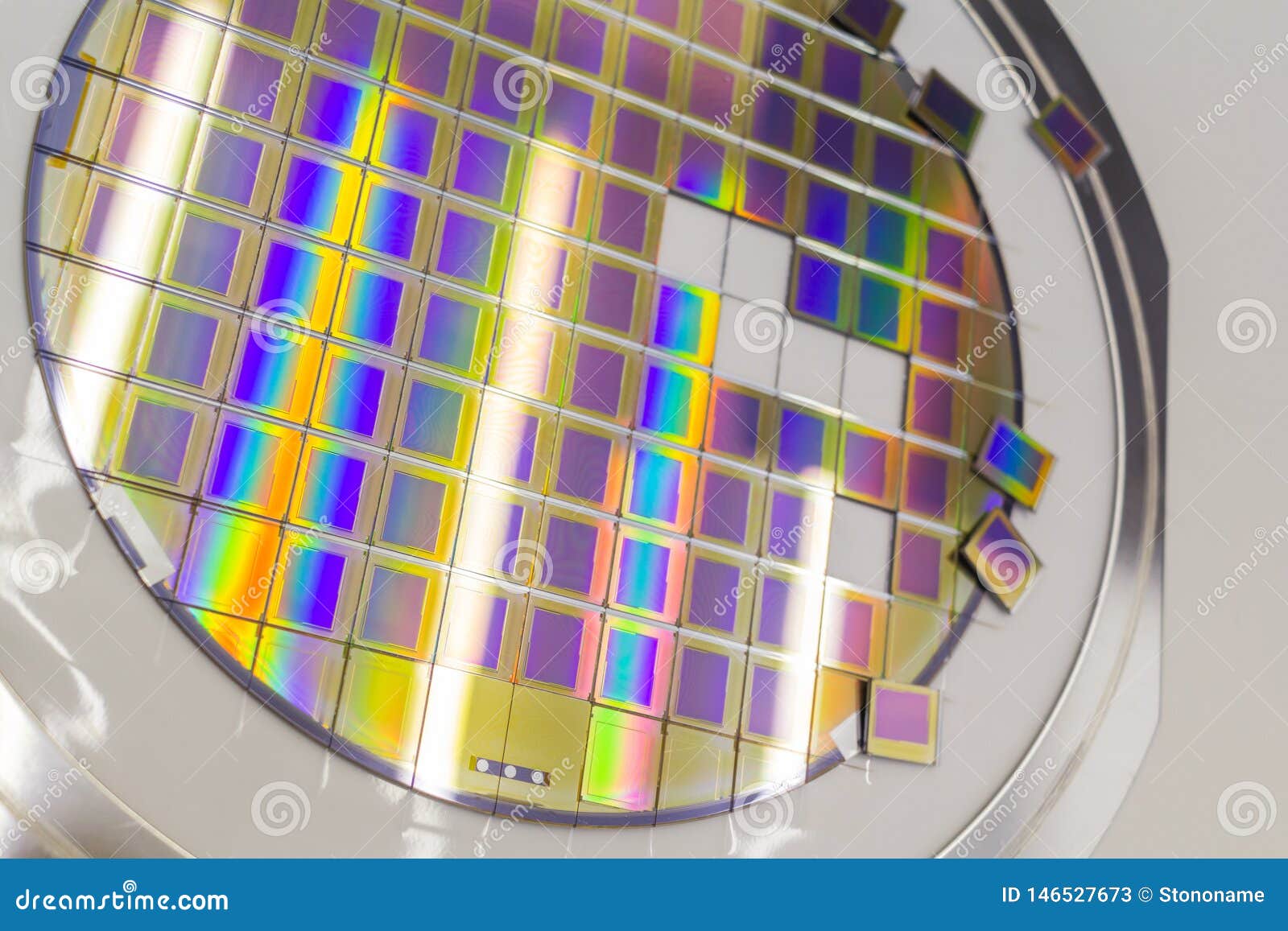 Silicon Wafer with Microchips Fixed in a Holder with a Steel Frame ...