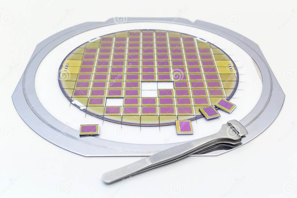 Silicon Wafer with Microchips, Fixed in a Holder with a Steel Frame on ...