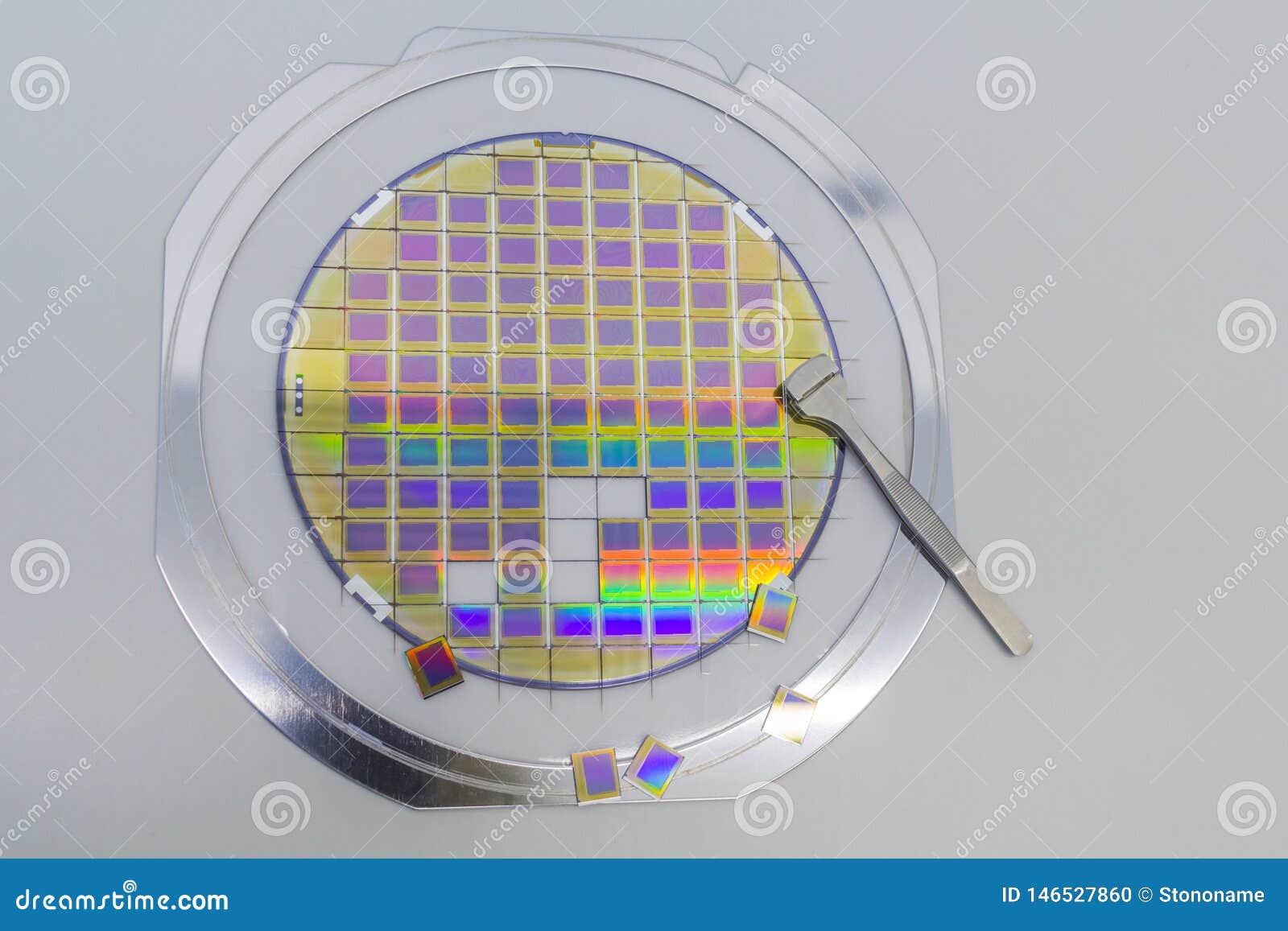 Silicon Wafer with Microchips, Fixed in a Holder with a Steel Frame on ...