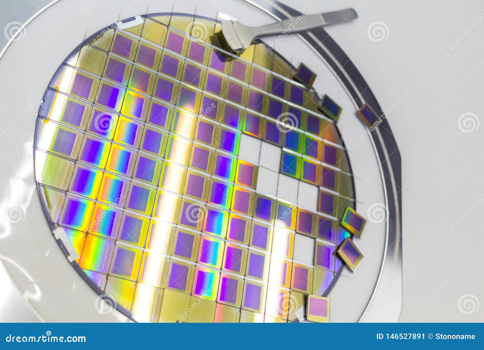 Silicon Wafer with Microchips, Fixed in a Holder with a Steel Frame on ...