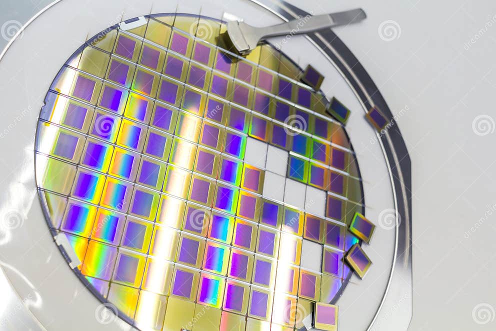 Silicon Wafer with Microchips, Fixed in a Holder with a Steel Frame on ...