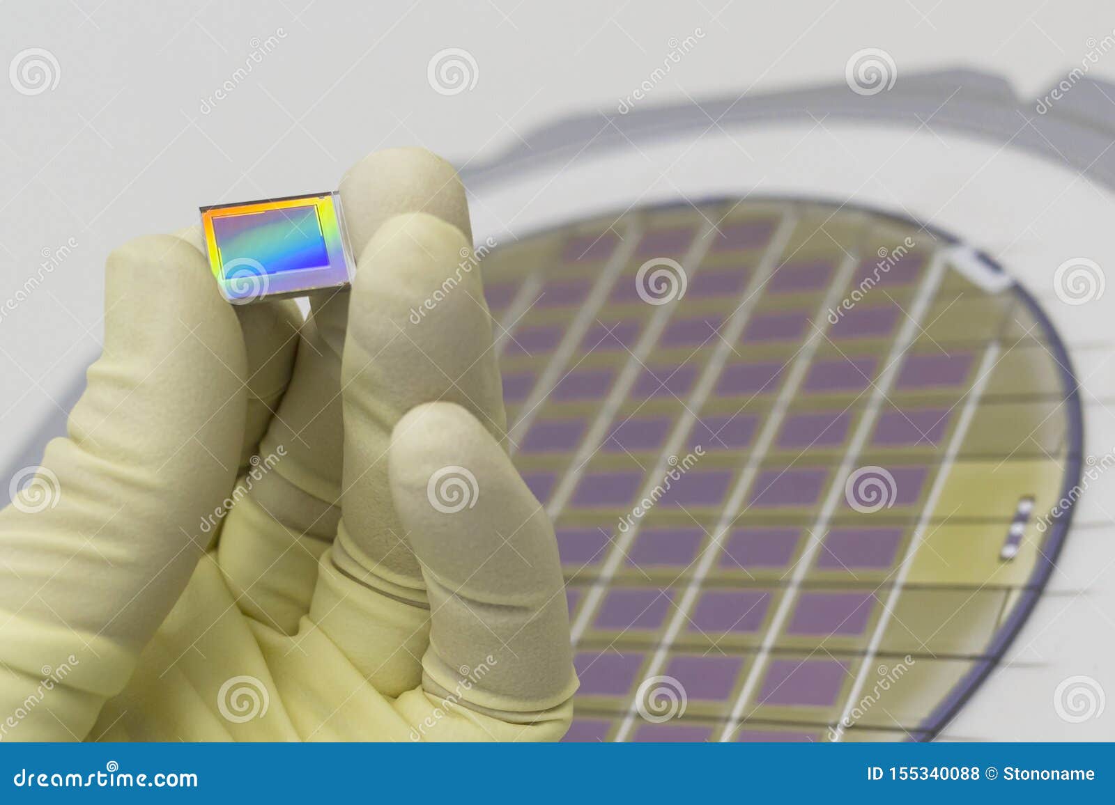 Silicon Wafer with Microchips, Fixed in a Holder with a Steel Frame on ...