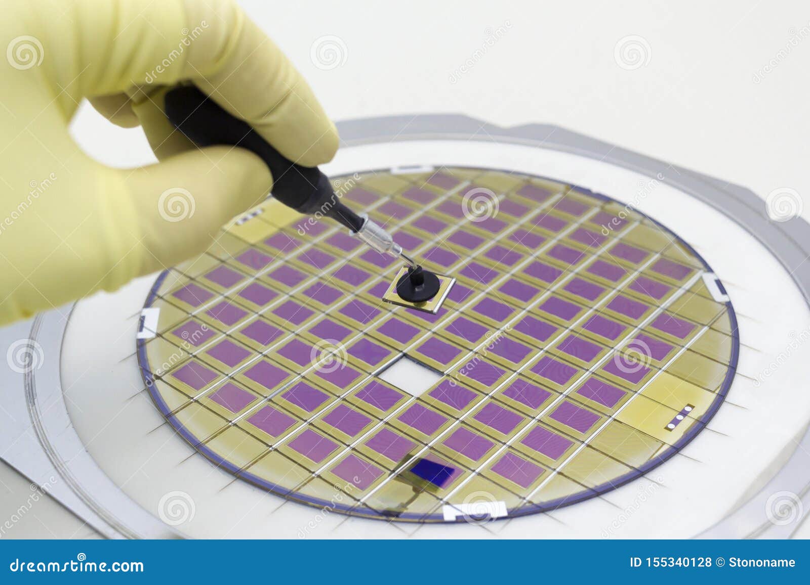 Silicon Wafer with Microchips, Fixed in a Holder with a Steel Frame on ...