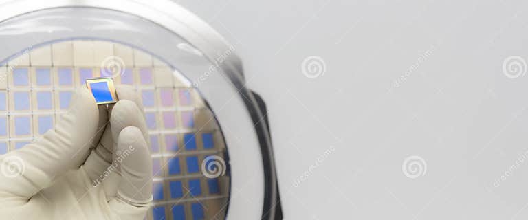 Silicon Wafer with Microchips, Fixed in a Holder with a Steel Frame on ...