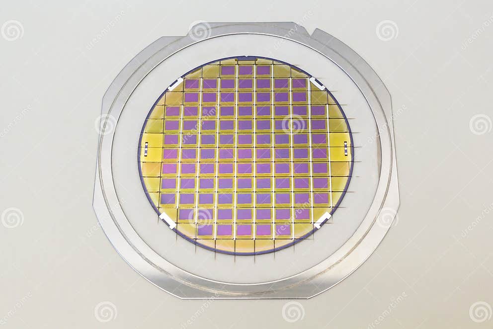 Silicon Wafer with Microchips Fixed in the Holder with Steel Frame on ...